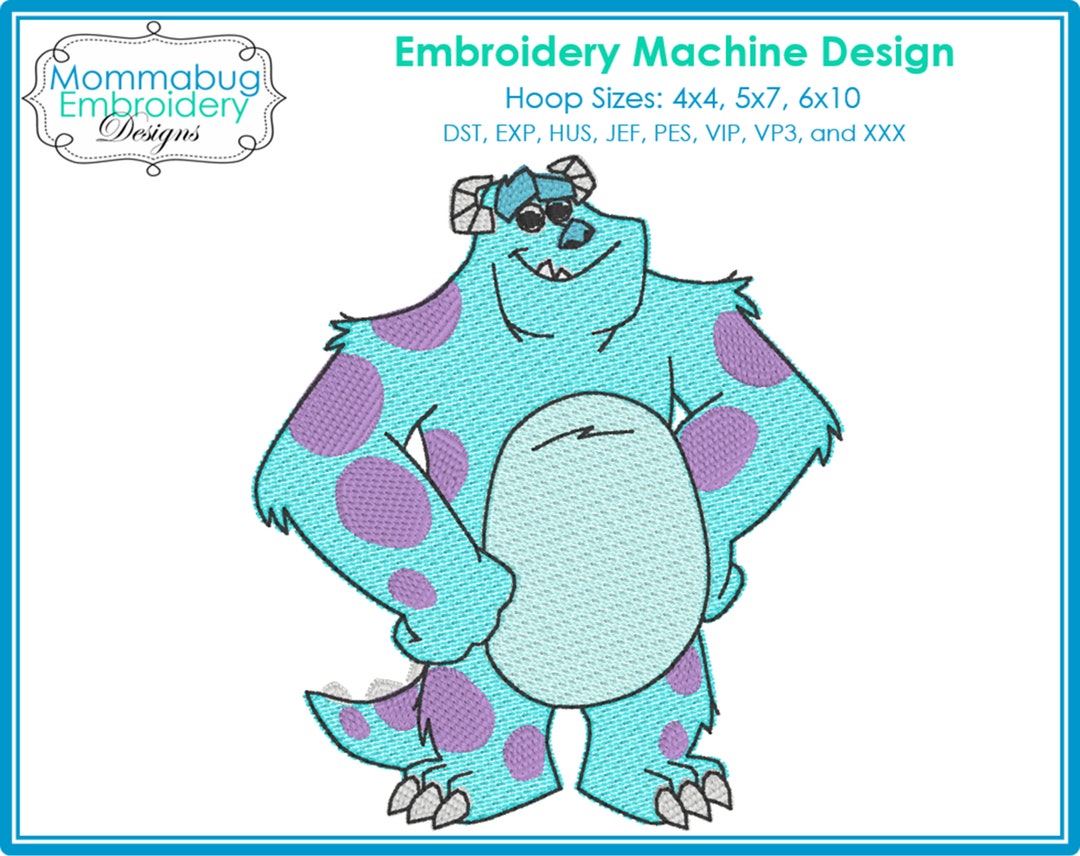 Monsters Sulley Scare Monster DIGITAL Embroidery Machine Design File - Etsy
