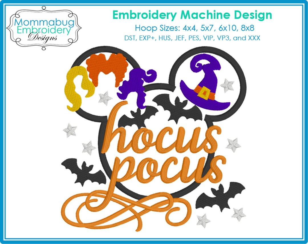 Hocus Pocus Mickey Head DIGITAL Embroidery Machine Design File - Etsy