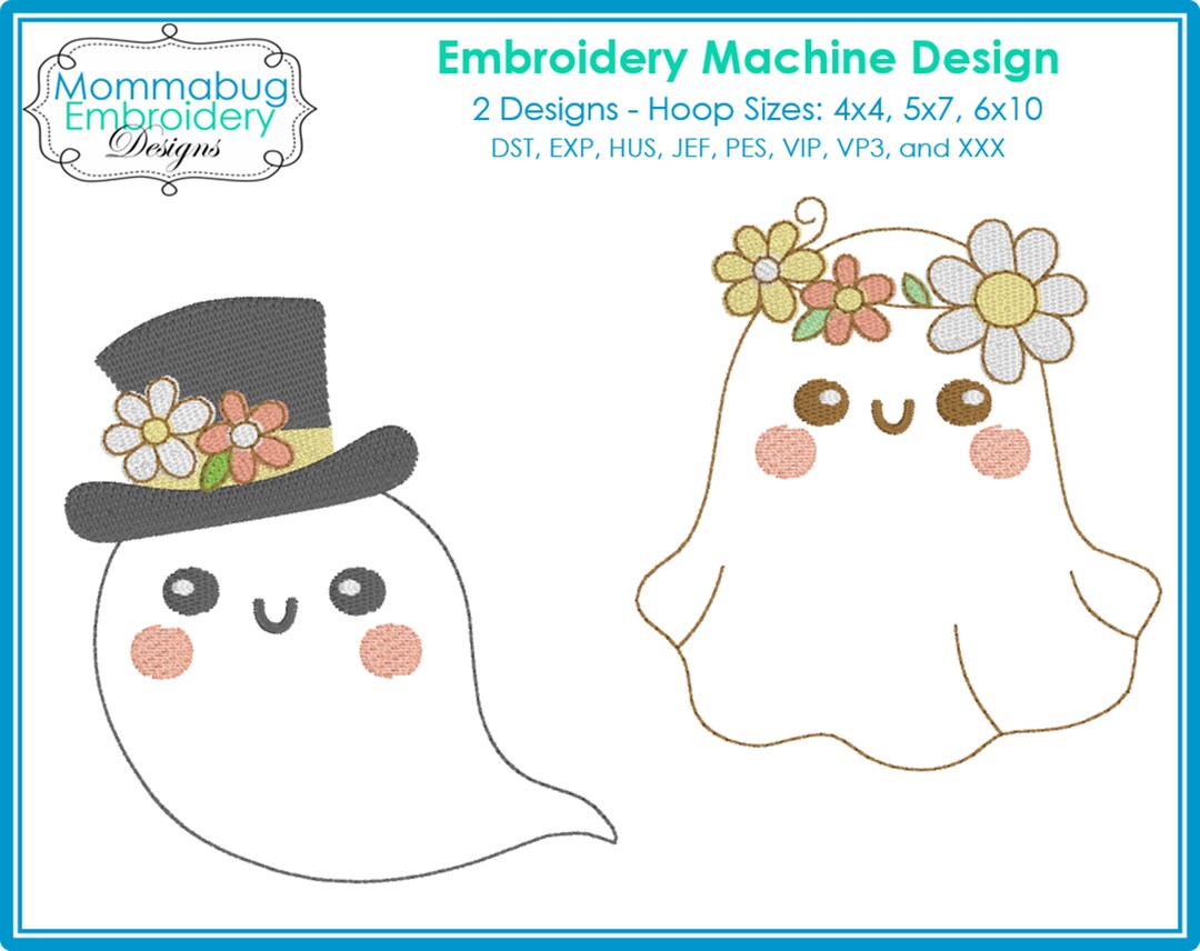Retro Boho Boy and Girl Ghosts DIGITAL Embroidery Machine Design File ...