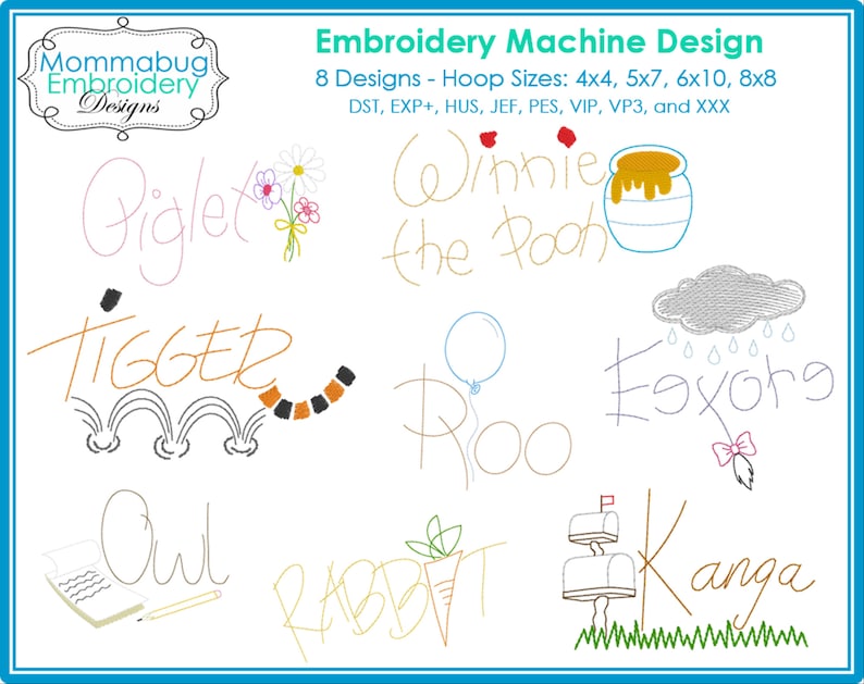 Winnie the Pooh and Friends Autograph Signatures DIGITAL Embroidery ...