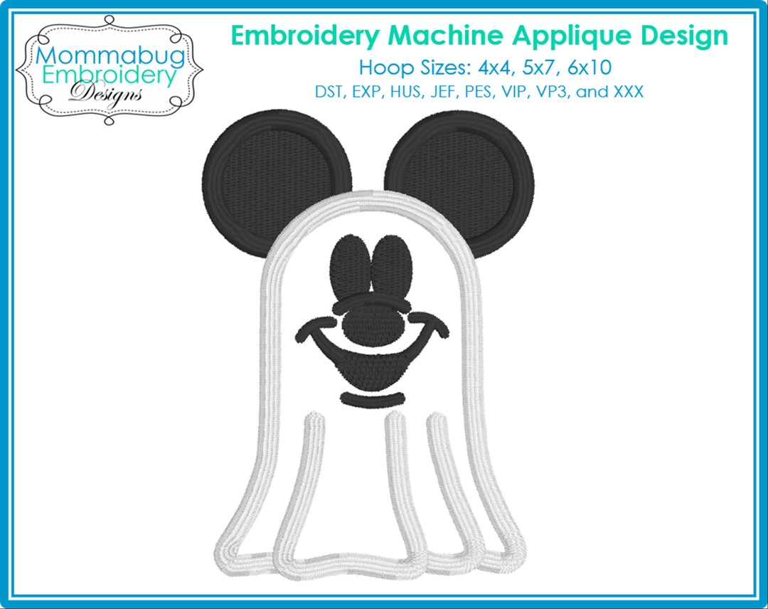 Mouse Head Ghost Costume Halloween Party DIGITAL Embroidery Machine ...