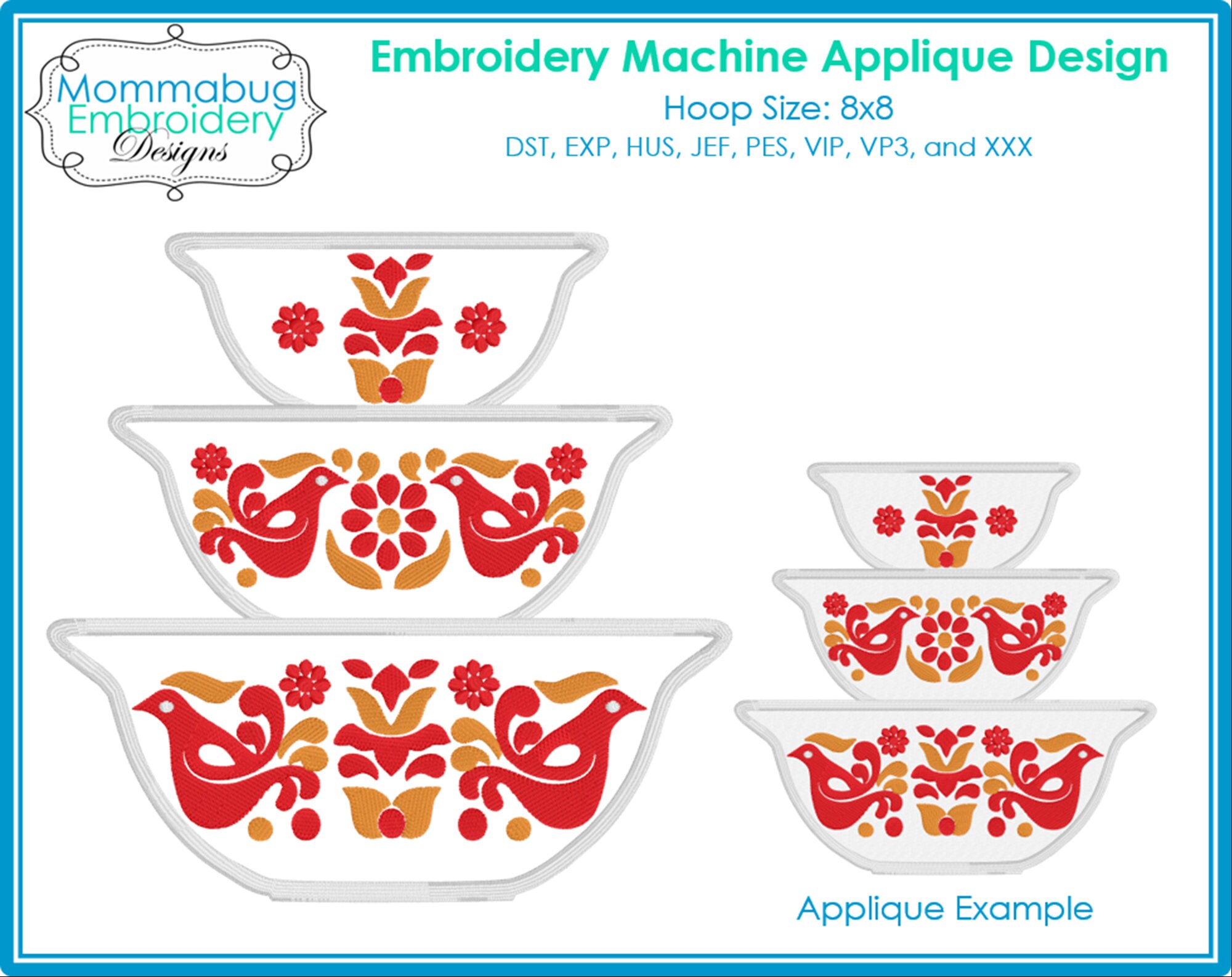 Friendship Pyrex Bowls Stacked Applique DIGITAL Embroidery Machine ...