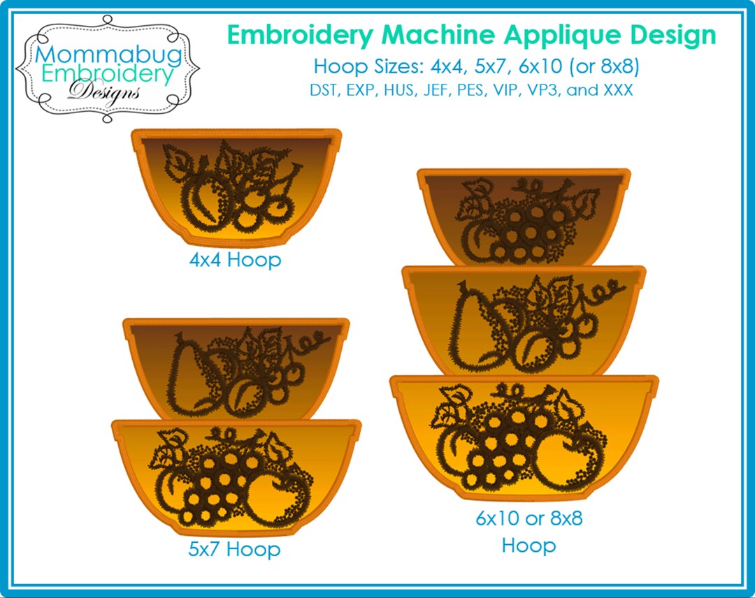 Pyrex Old Orchard Stacked Mixing Bowls DIGITAL Embroidery Machine ...