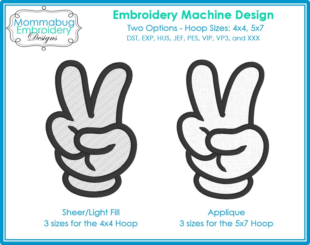 Magical Mouse Hand Peace Sign DIGITAL Embroidery Machine Design File - Etsy