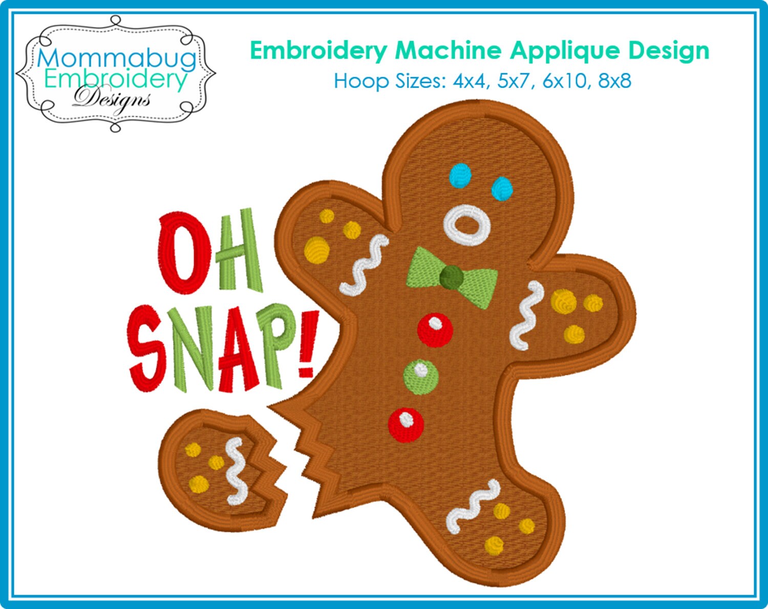 Oh Snap Gingerbread Man Applique DIGITAL Embroidery Machine | Etsy