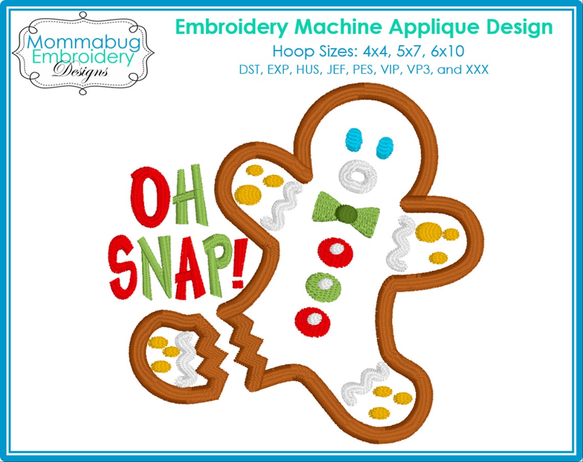 Oh Snap Gingerbread Man Applique DIGITAL Embroidery Machine - Etsy