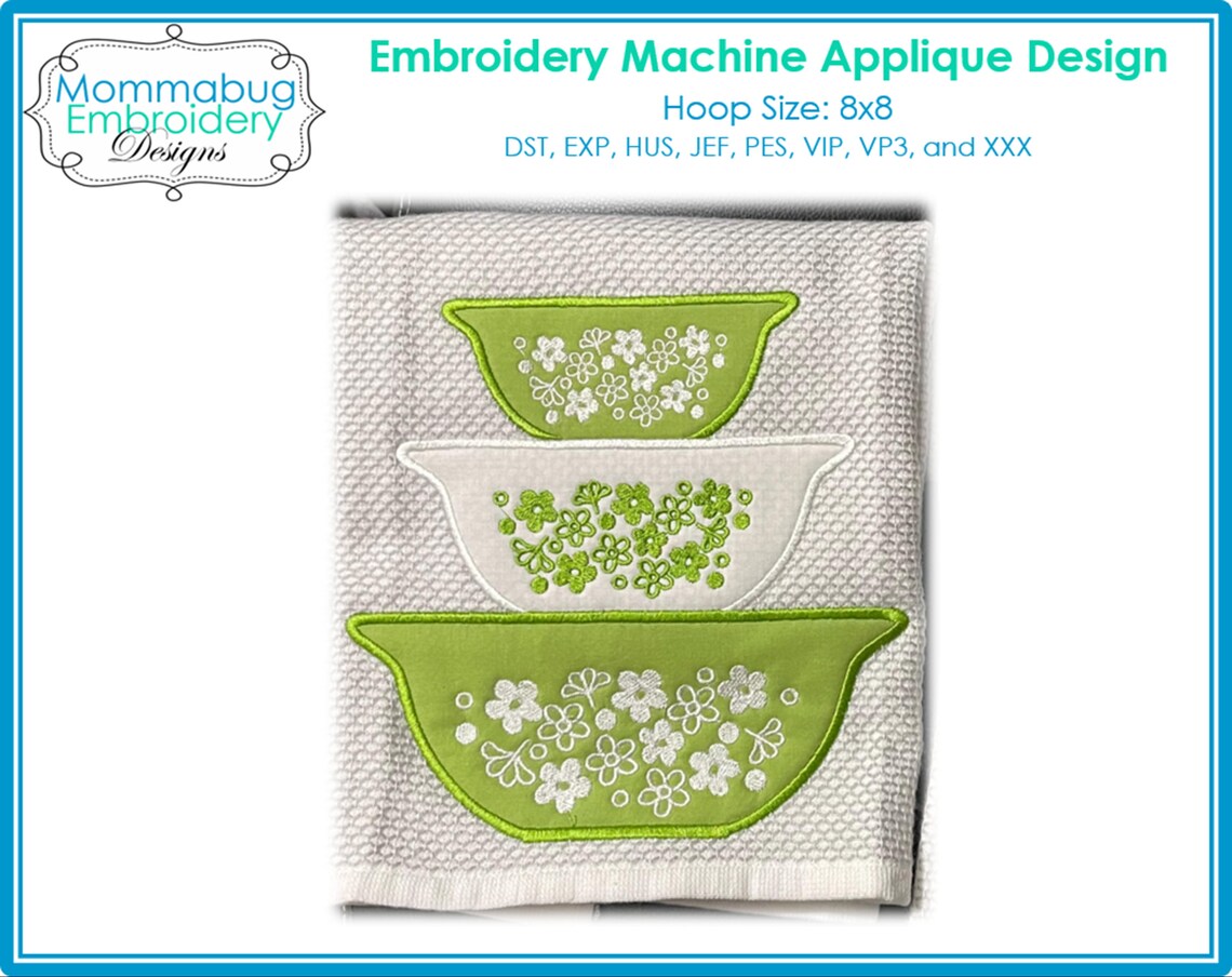 Spring Blossoms Pyrex Bowls Stacked Applique DIGITAL Embroidery Machine ...