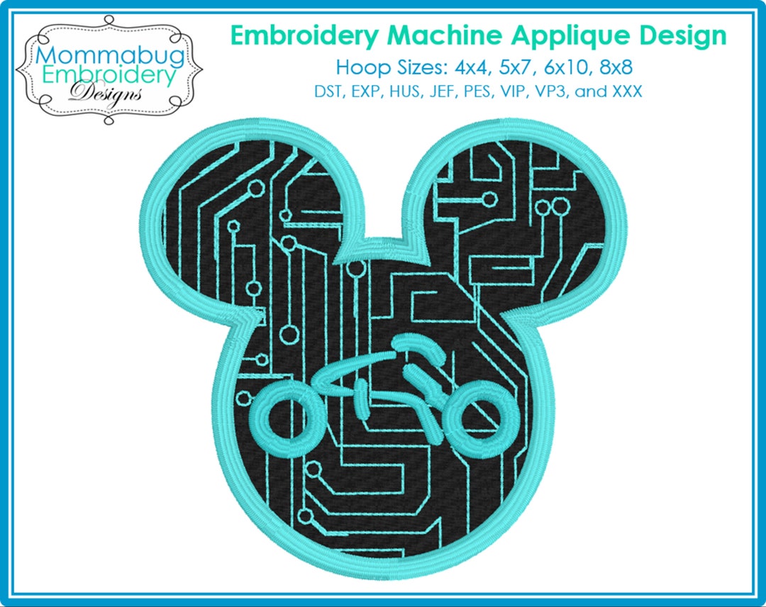 Mouse Head Tron Computer Grid Light Cycle Bike DIGITAL Embroidery ...