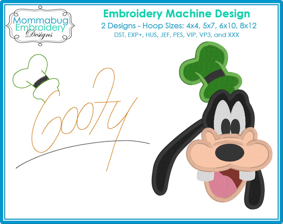 Goofy Face and Signature DIGITAL Embroidery Machine Applique Design ...