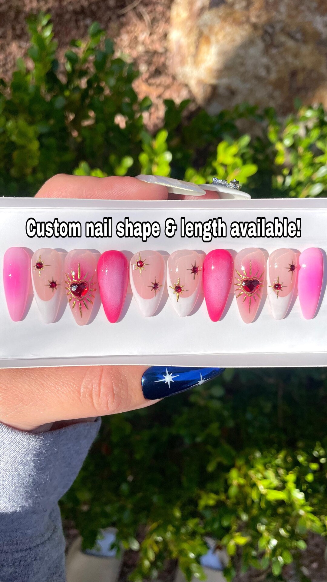 Pink Airbrush Red Heart French Tip Press on Nails Pink Press Ons ...