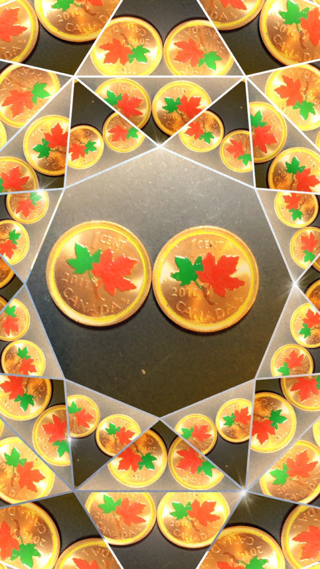 Hand Coloured Canadian Penny Coin Red and Green Gold Outer Ring Random ...