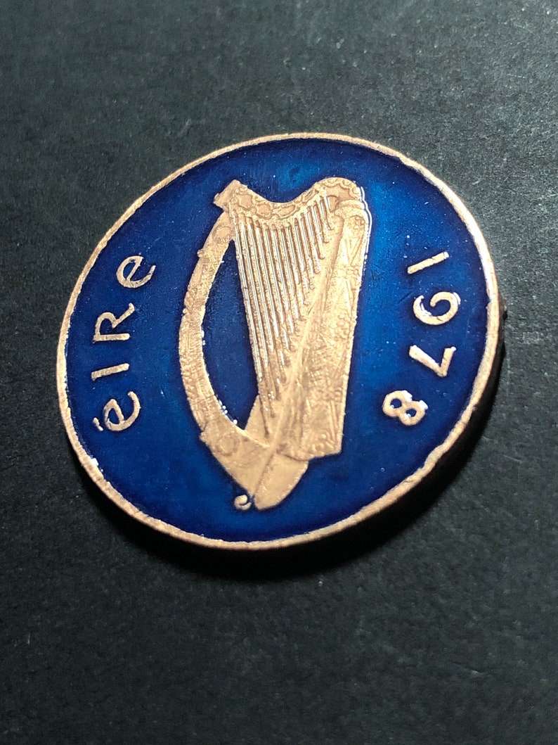 Hand enamelled 2p Irish Erie coin with harp 1978 dark blue | Etsy
