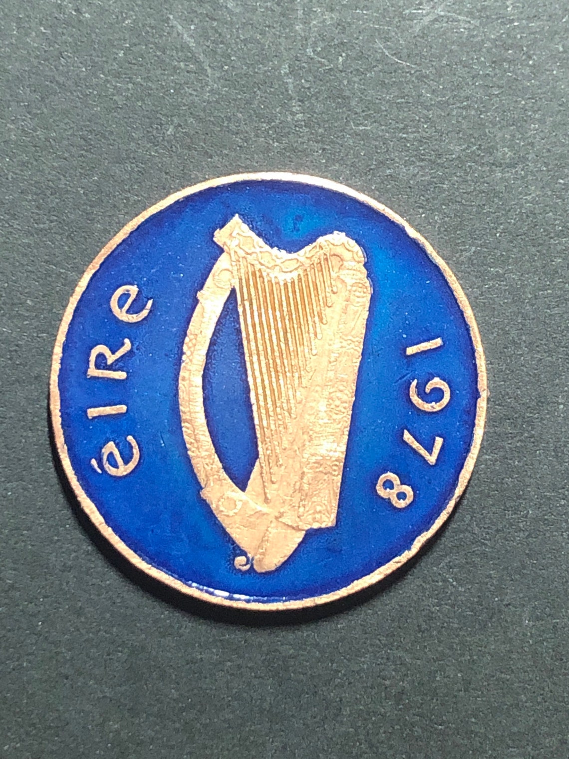Hand Enamelled 2p Irish Erie Coin With Harp 1978 Dark Blue - Etsy