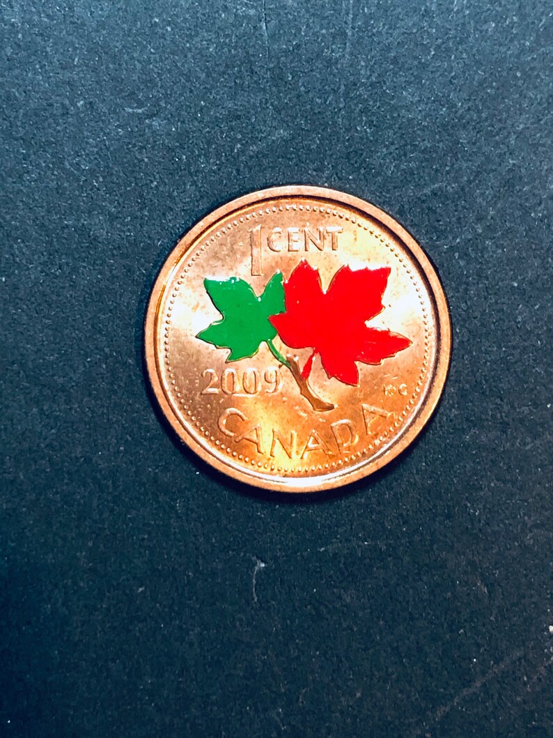 Hand Coloured Canadian Penny 2008-2010 Red and Green Leaves - Etsy