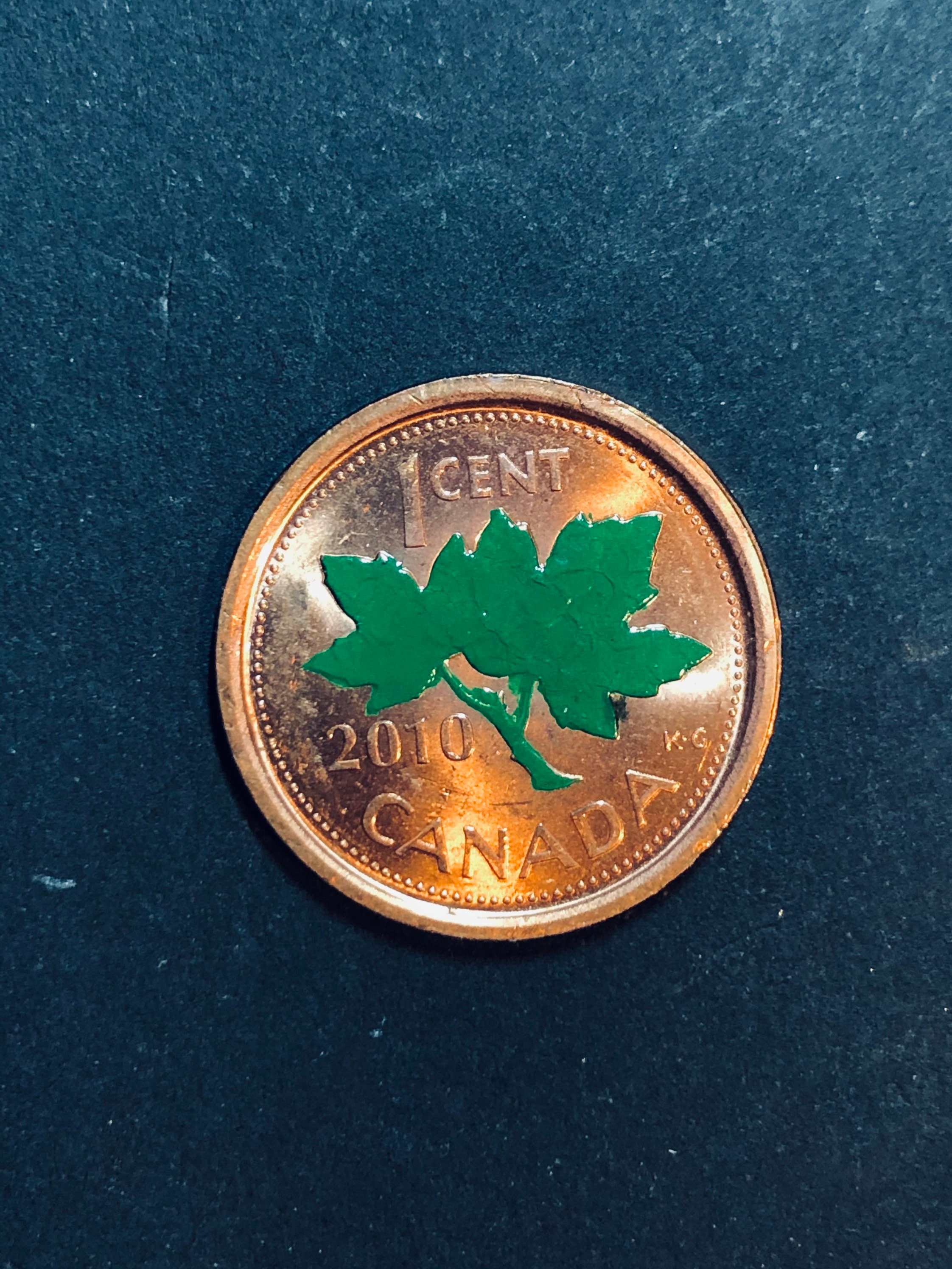 Hand Coloured Canadian Penny Coin Green Leaves Random Year - Etsy