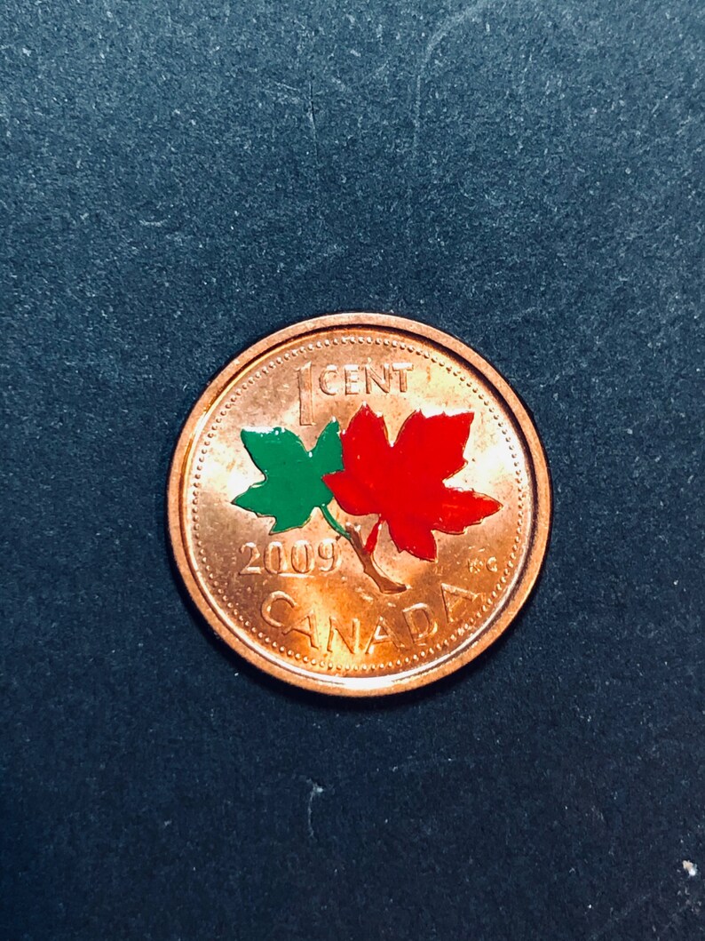 Hand Coloured Canadian Penny 2008-2010 Red and Green Leaves - Etsy