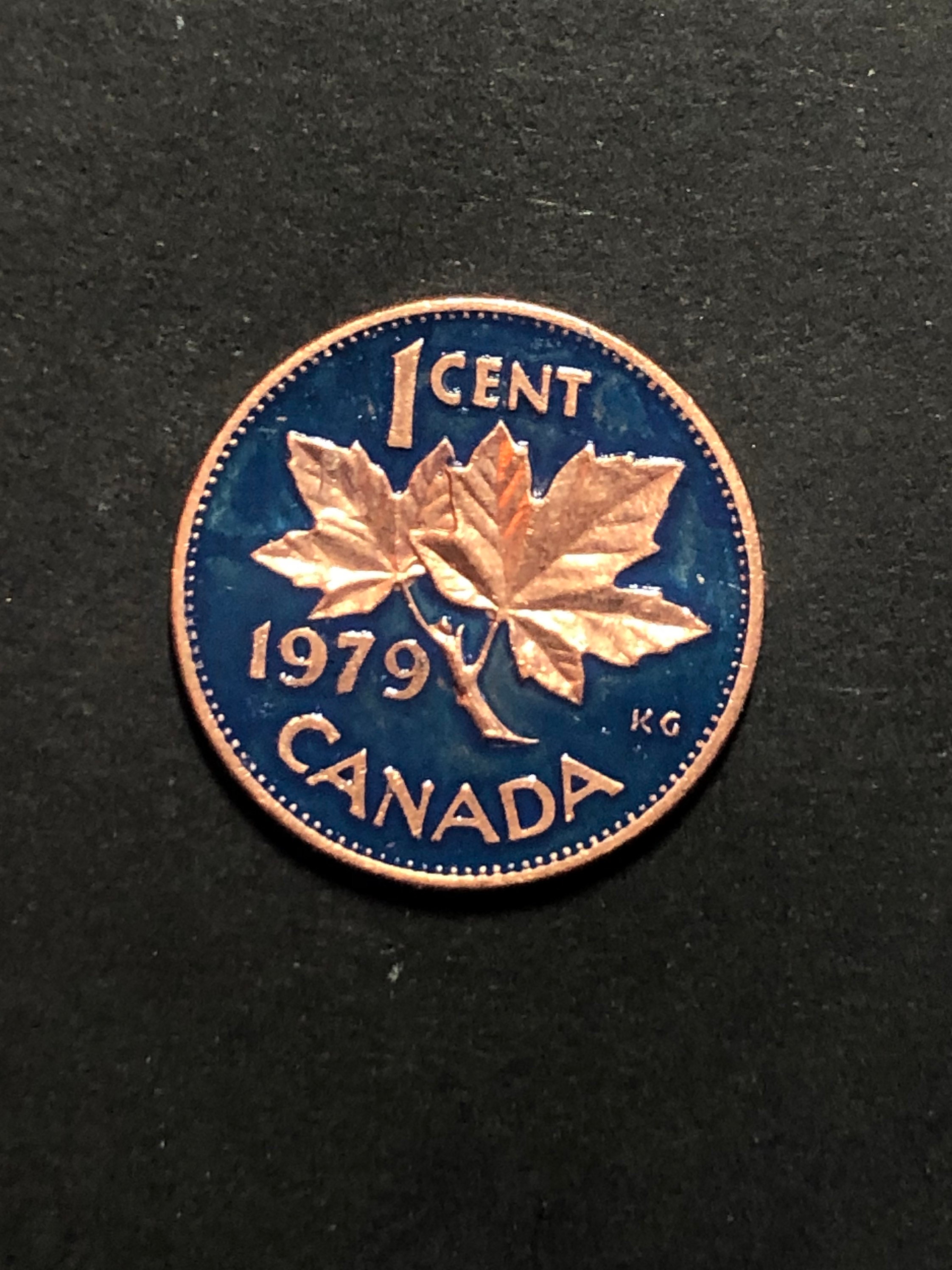 Hand Enamelled Canadian Penny 1979 Just Dark Blue Extremely Good ...