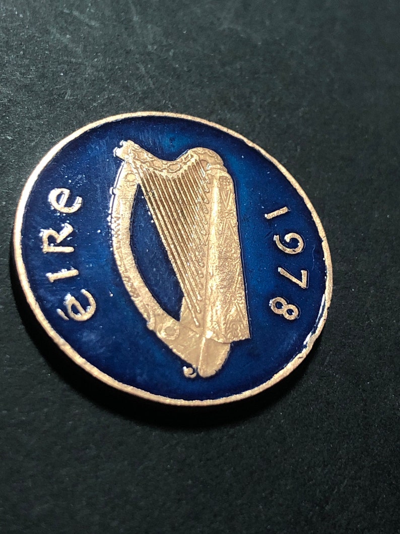 Hand enamelled 2p Irish Erie coin with harp 1978 dark blue | Etsy