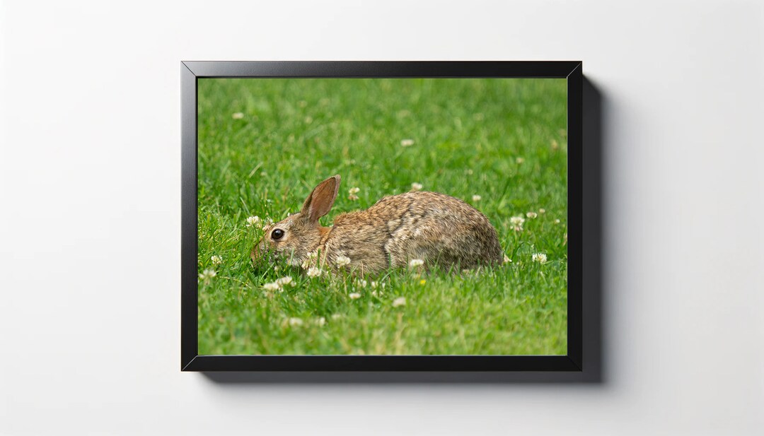 Bunny in Clover Field Side View Print | Meadow Animal Decor - Etsy