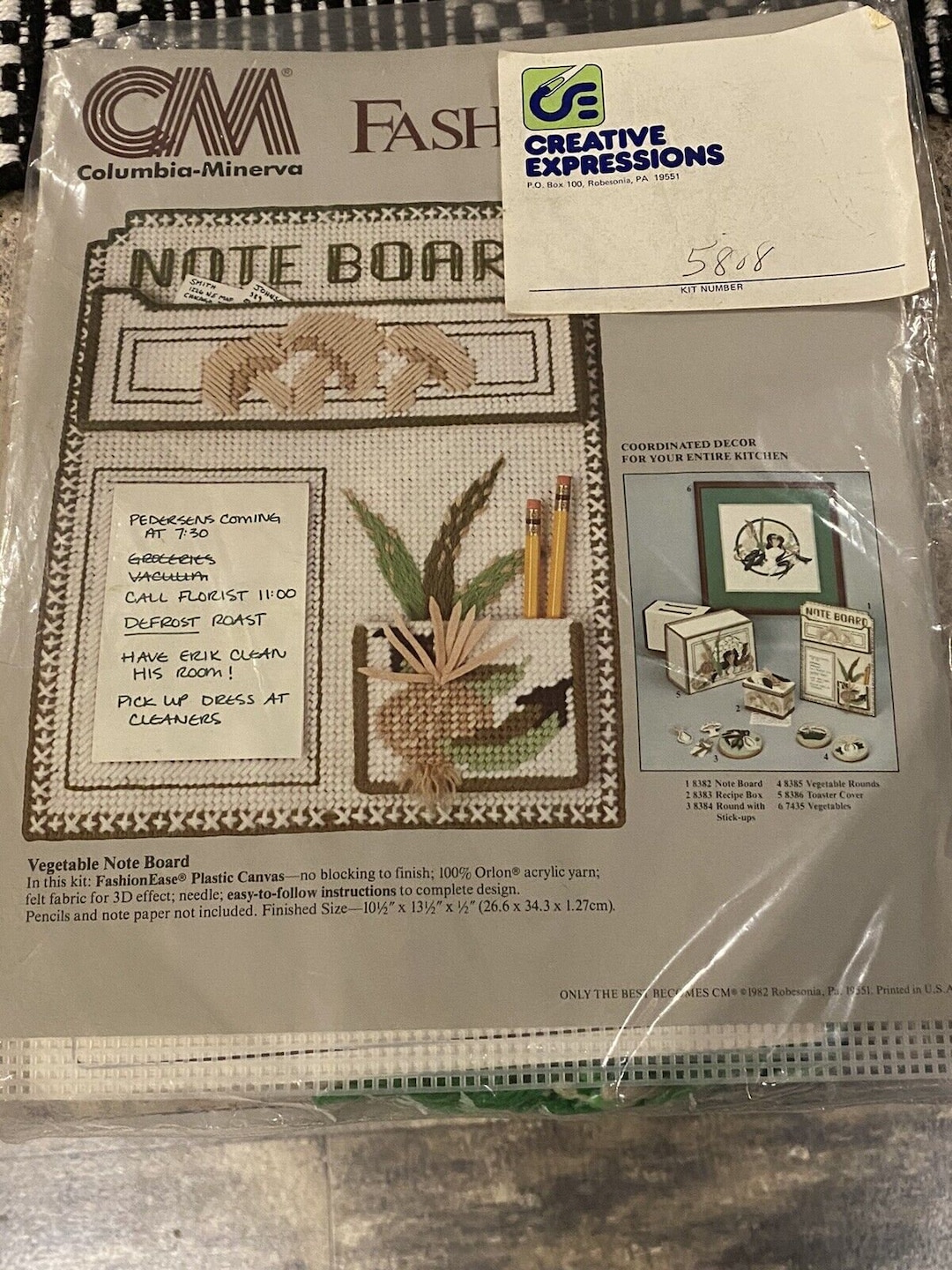 Vintage 1982 Columbia Minerva Needlepoint Kit Vegetable Note Board NOS ...