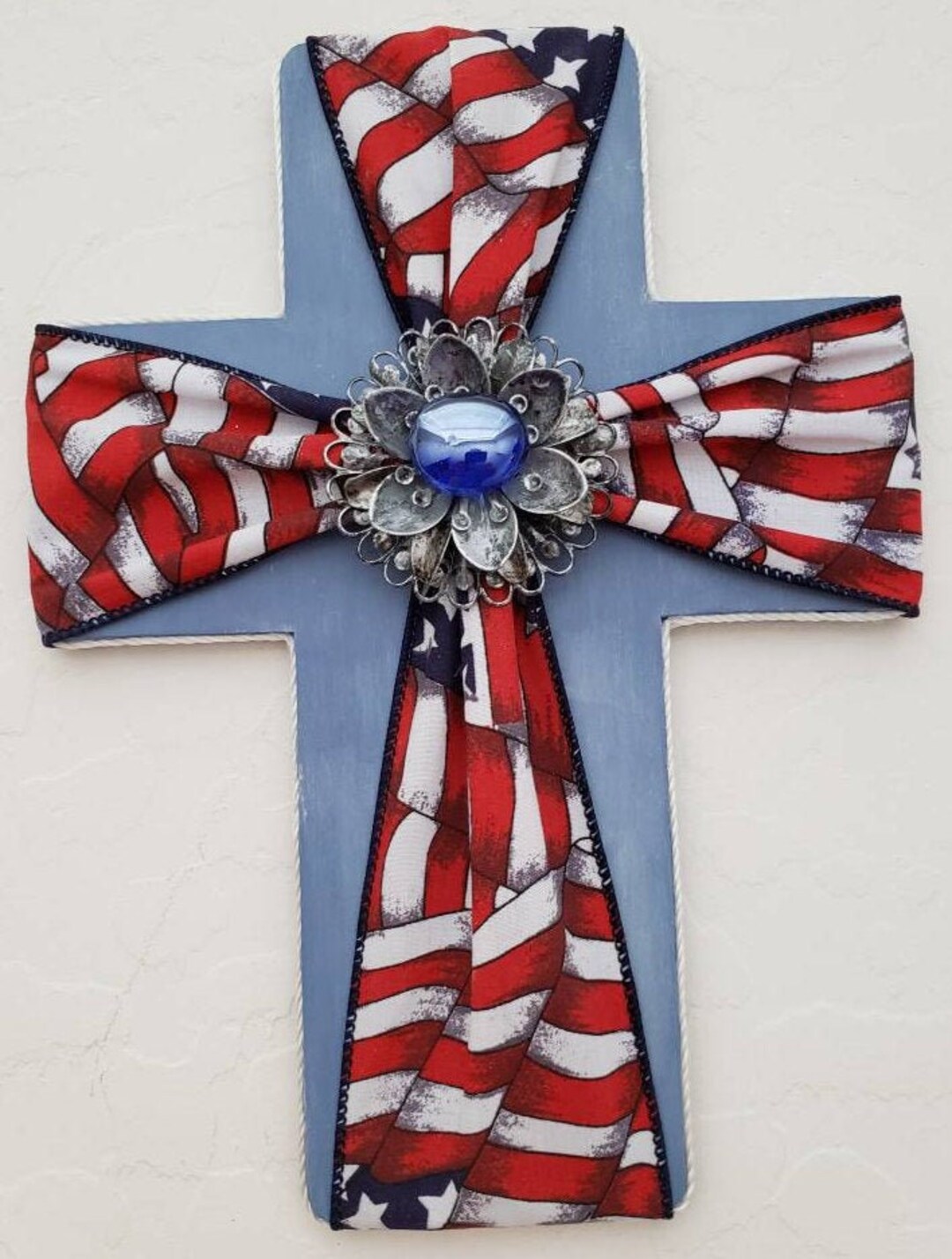 Small Cross, Cross Wall Hanging, Patriotic Cross. Handpainted. Red ...