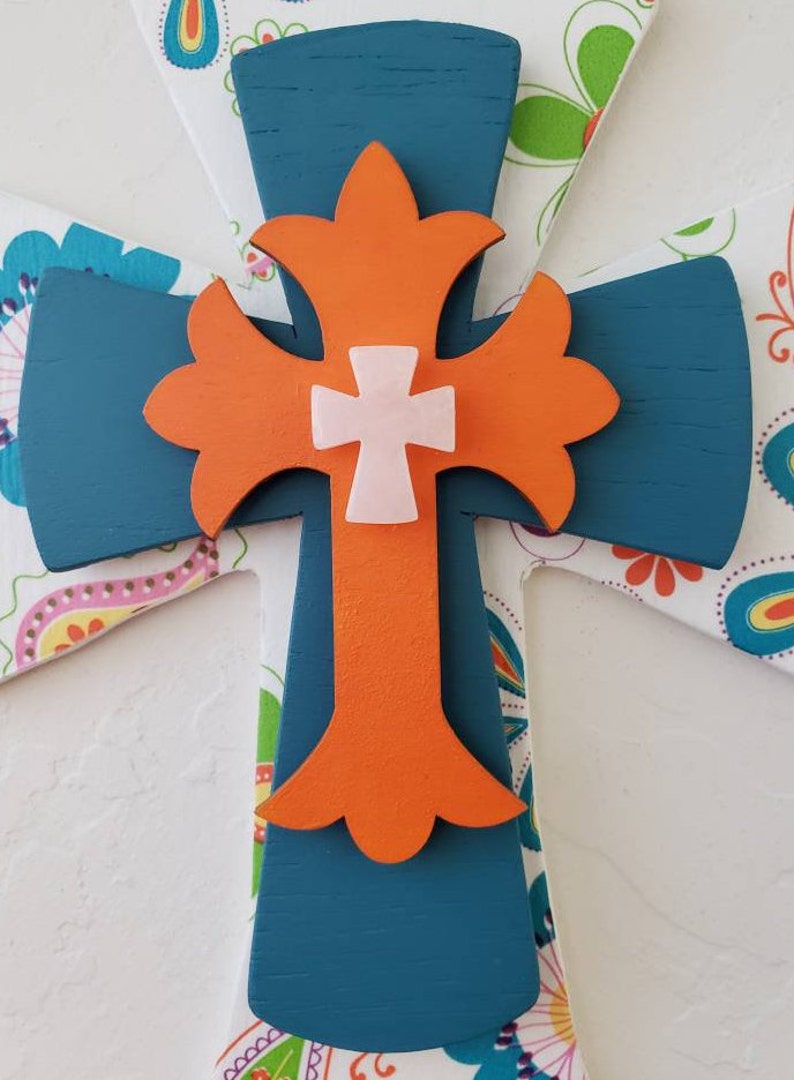 Bright and colorful Wall cross Hanging wall cross beautiful | Etsy