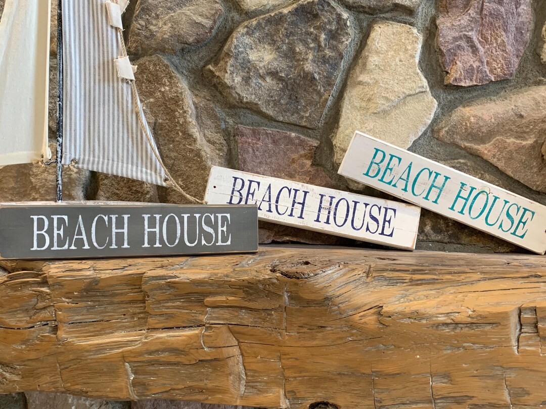 Rustic Beach House Sign: Handmade Distressed Wood Decor (13” X 2 5/8 ...