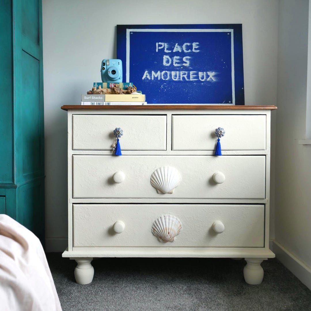 Hand-painted Scallop Chest of Drawers: Nautical White Cabinet With ...
