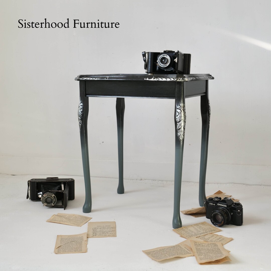 Black Table Hand Painted Table Grey Black Silver Side Table Bespoke ...