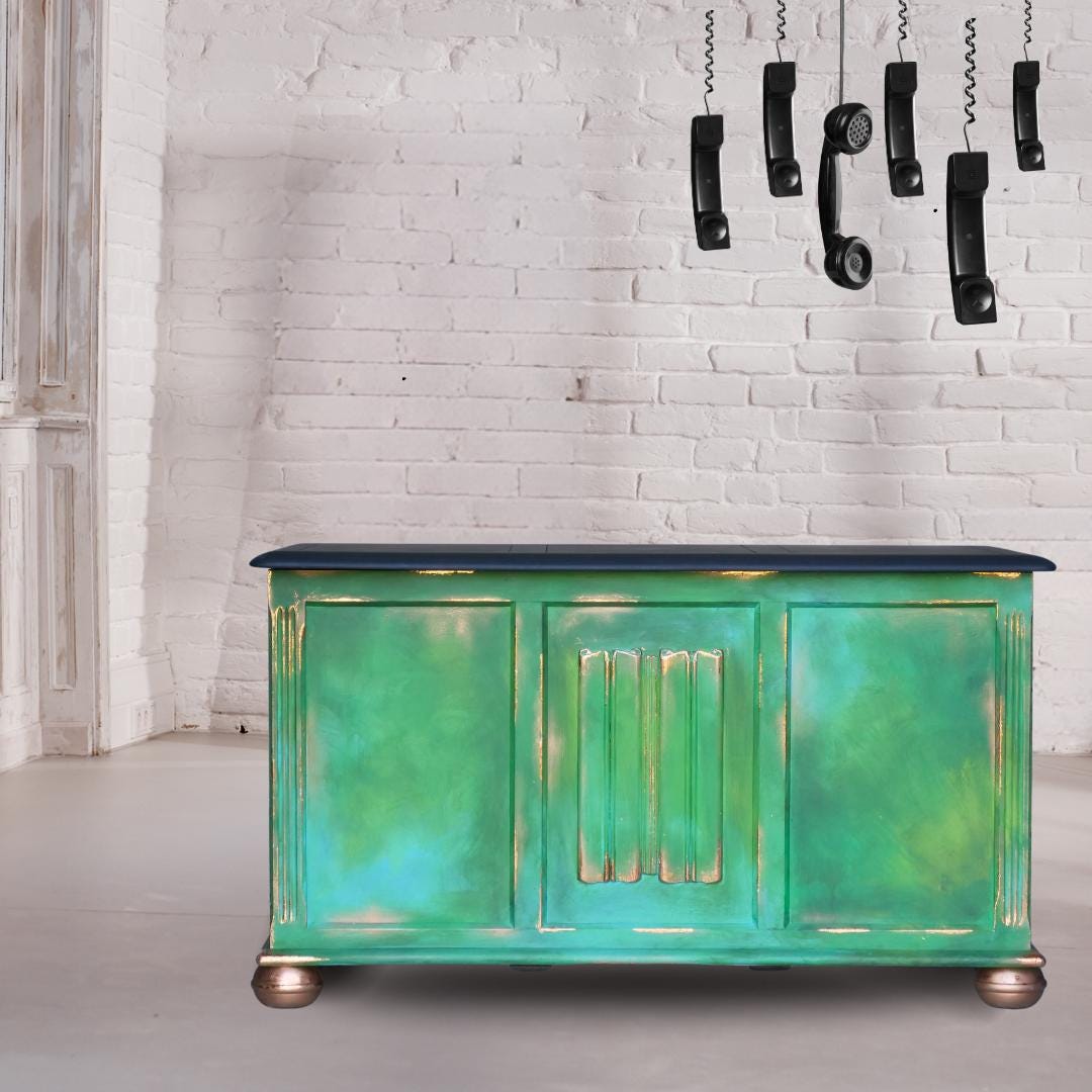 Unique Hand Painted Blanket Box, Green Patina Trunk, Black Top, Read ...