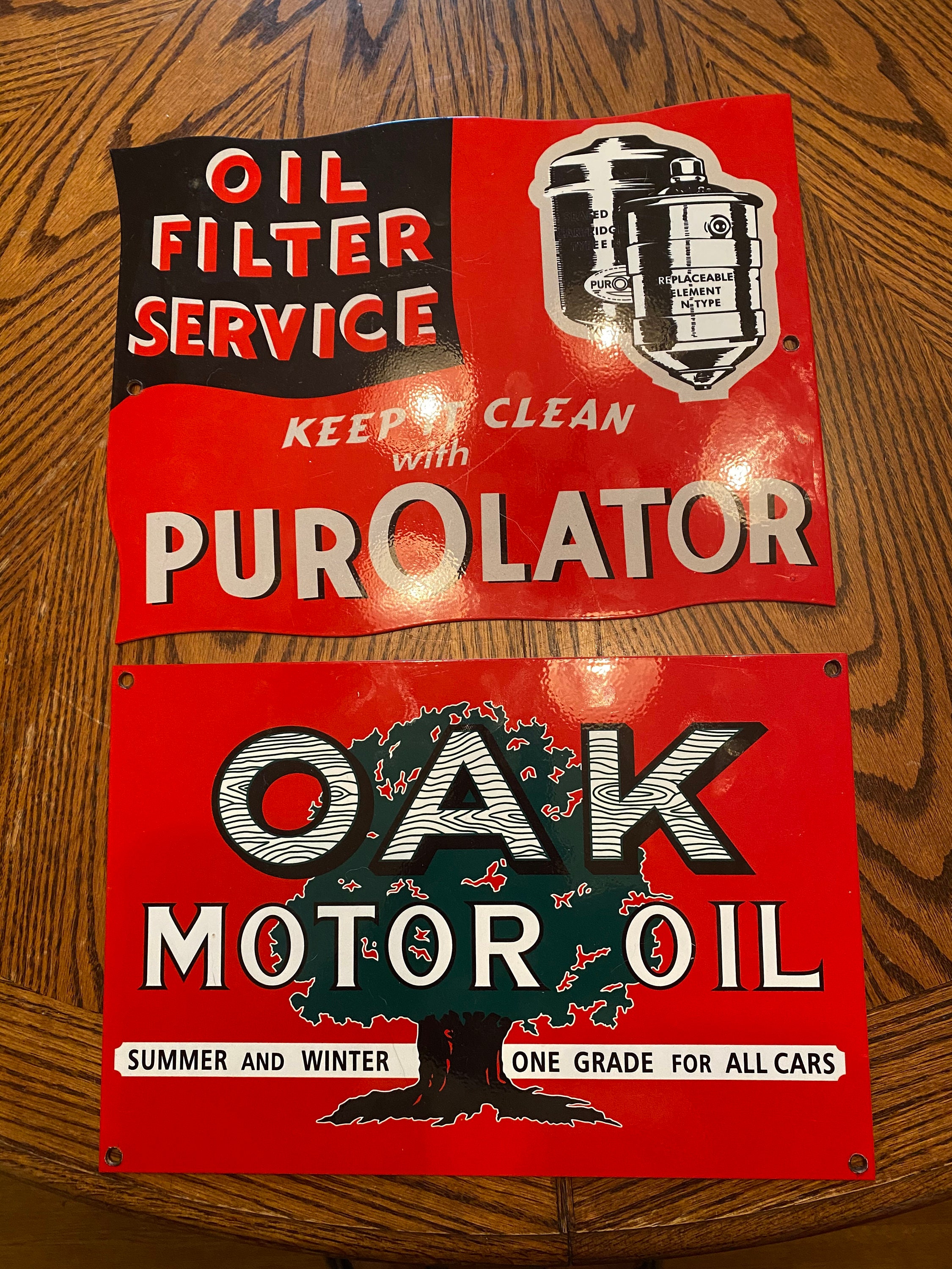 2ea. Vintage Old (heavy) Oak Motor Oil and Purolator Oil Filter Service ...