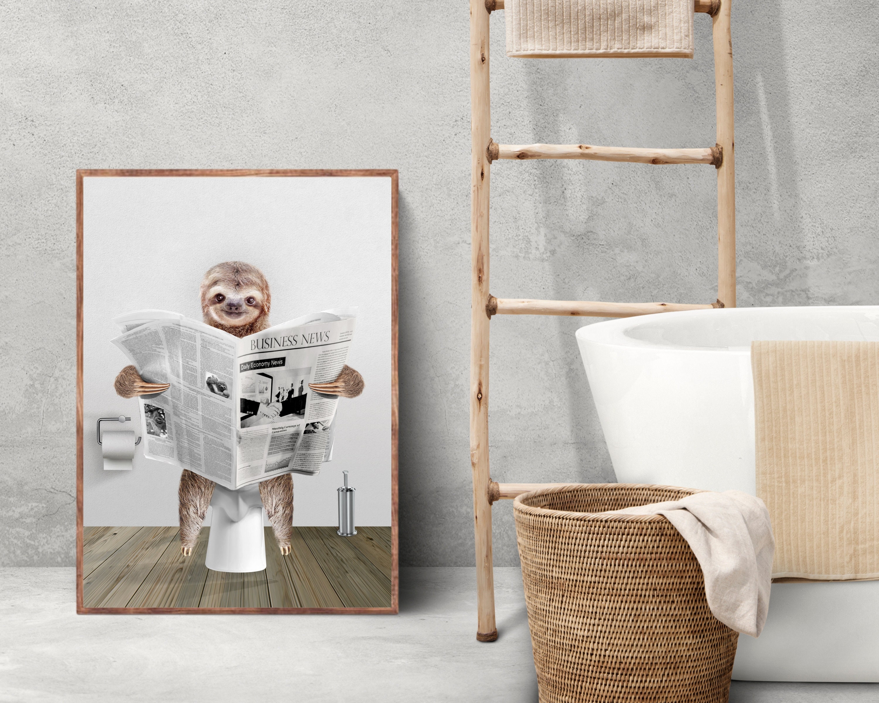 Sloth Bathroom Art Print Sloth Wall Art Décor Bathroom Sloth on Toilet ...