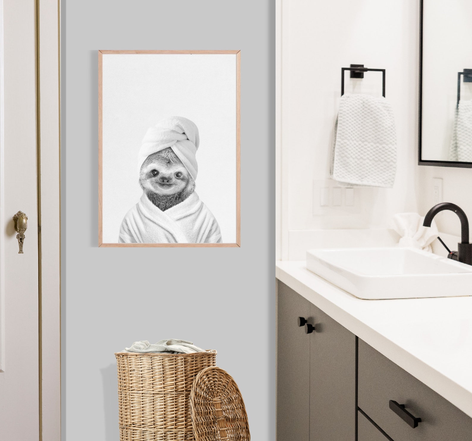 Sloth Bathroom Print Sloth Towel on Head Sloth Spa Bath Bathrobe Shower ...