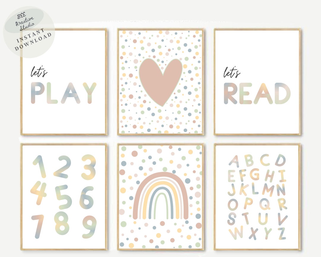 Set of 6 Playroom Wall Art | Playroom Prints | Gender Neutral Playroom ...