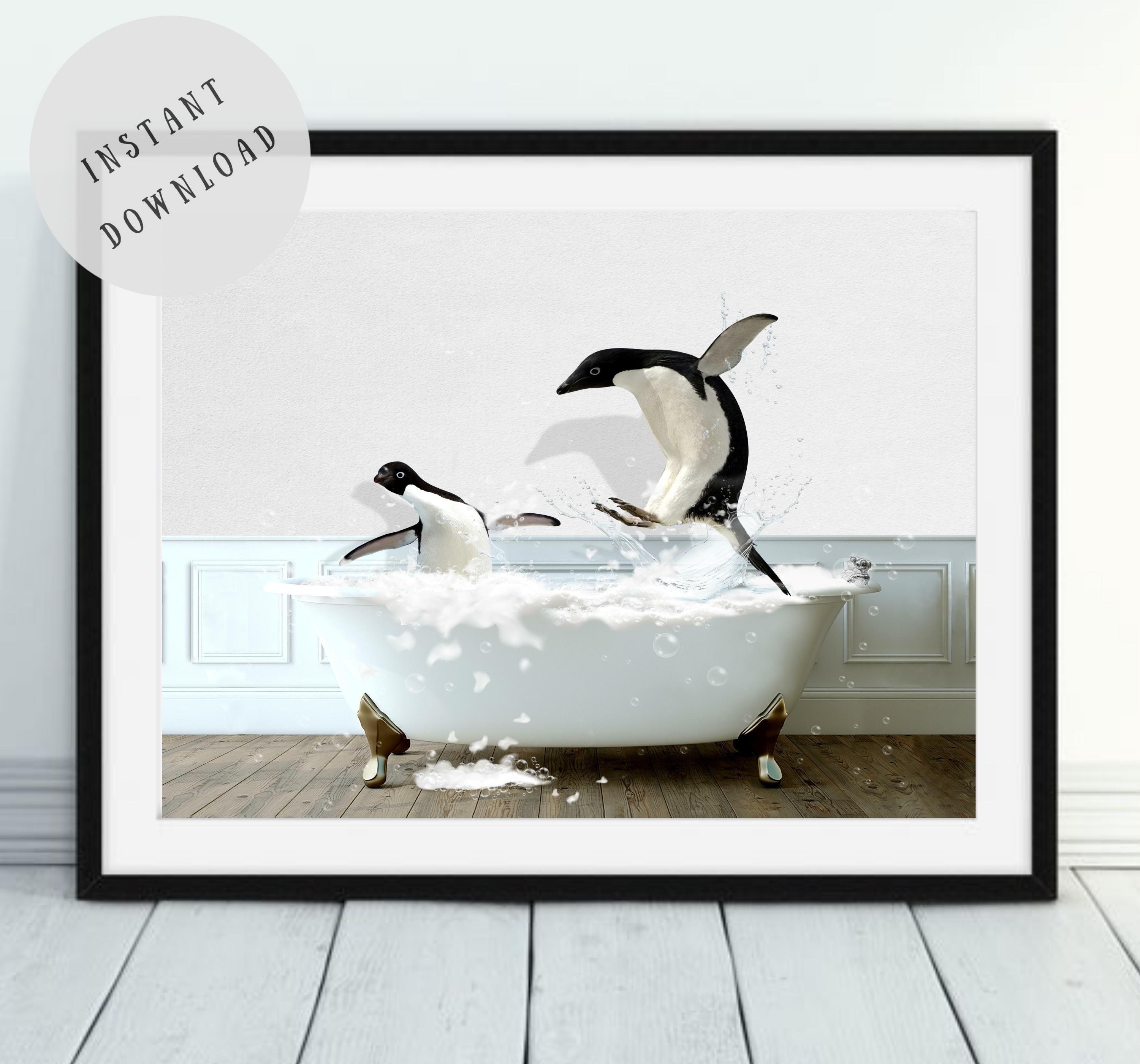 Penguin in Bathtub Art Print Bathroom Penguin in Bath Tub Wall Art ...
