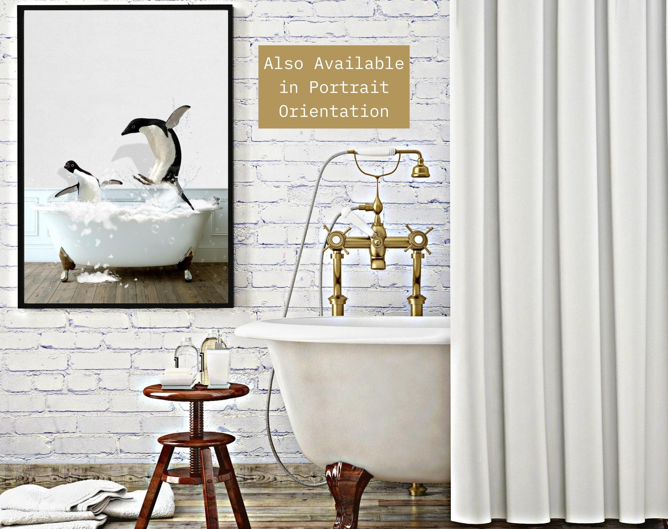 Penguin in Bathtub Art Print Bathroom Penguin in Bath Tub Wall Art ...