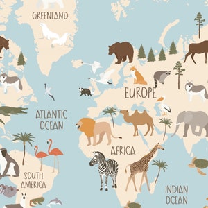 Kids Animals World Map Art Print, Educational Poster, Nursery Map Décor ...