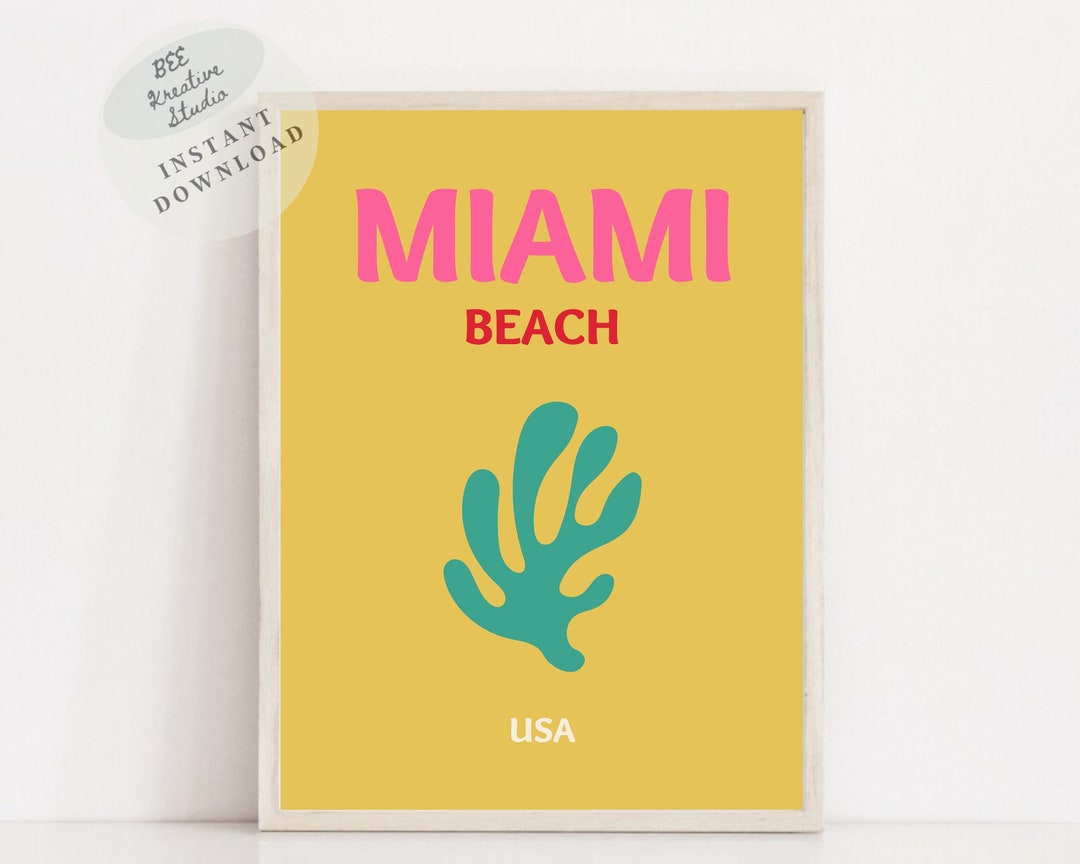 Travel Print | Miami Beach Print | Miami Wall Art | Colorful USA Travel ...