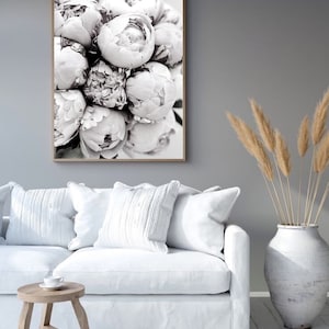 Peonies Wall Art Black and White Décor, Peonies Bloom Print, Flower ...