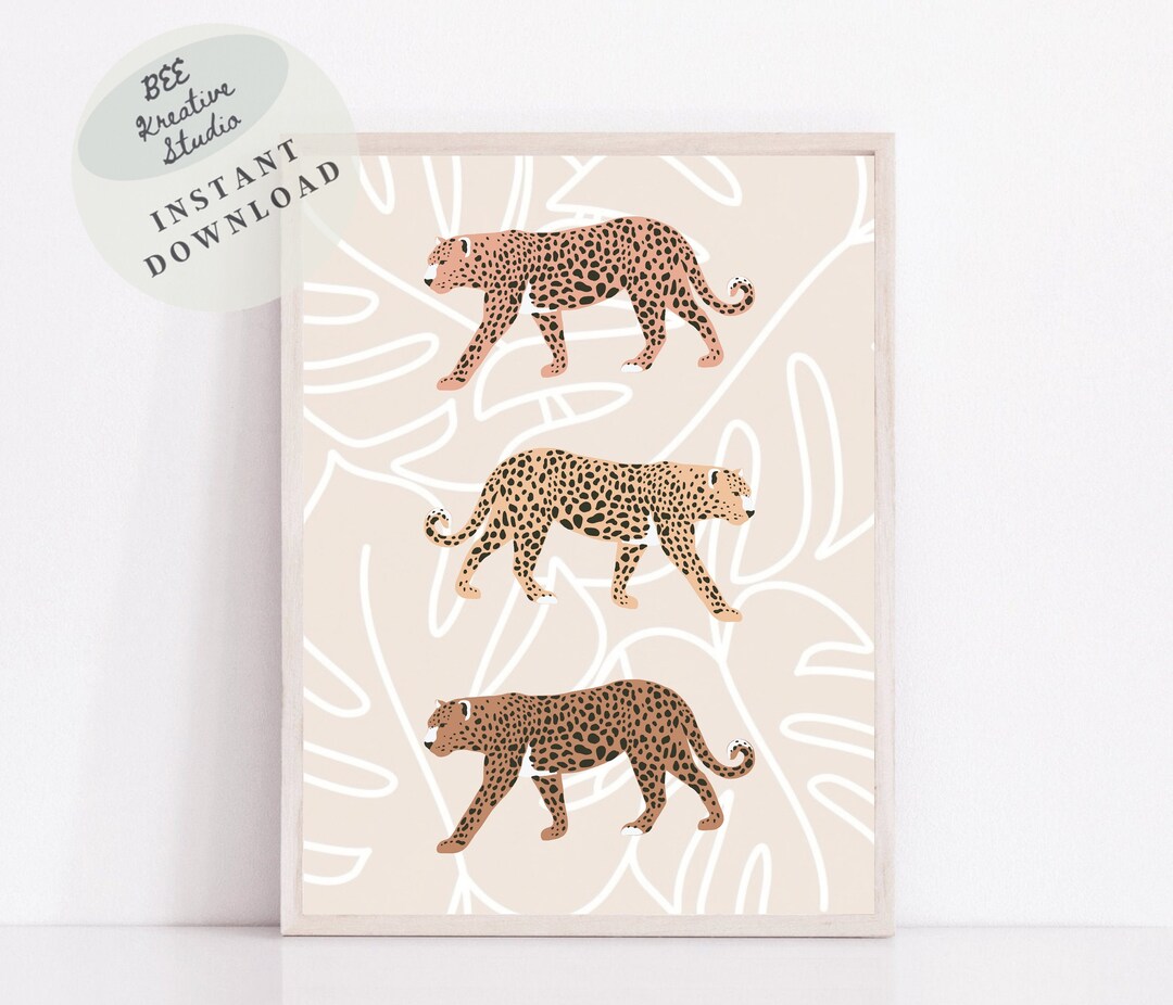 Boho Leopard Big Cat Print Leopard Illustration Cheetah Wall Art Mid ...