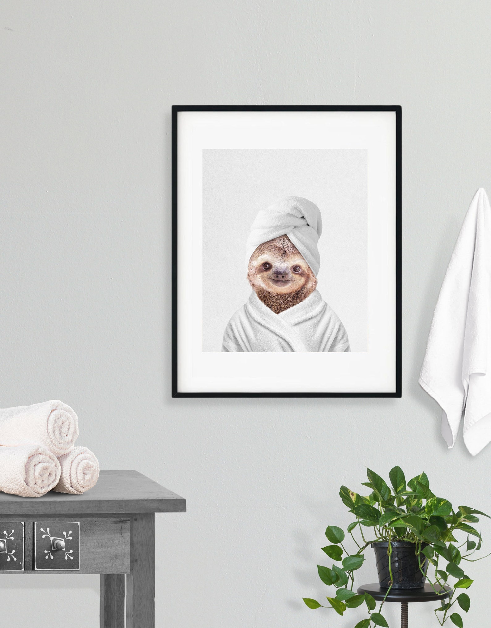 Sloth Bathroom Art Print Set of 3 Sloth Wall Art Funny Animal Bathroom ...