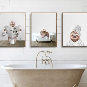 Sloth Bathroom Art Print Set of 3 Sloth Wall Art Funny Animal Bathroom ...