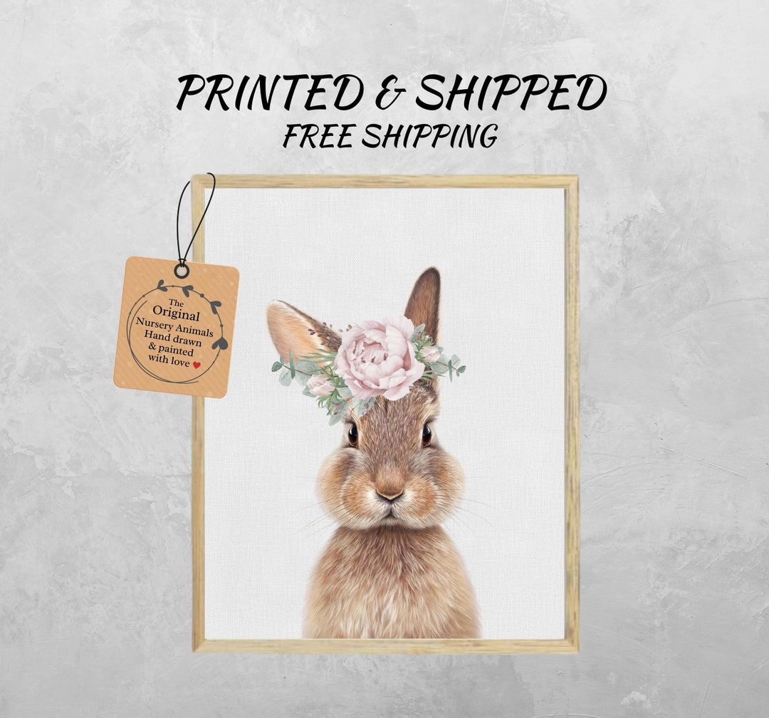 Bunny Rabbit Floral Crown Wall Art Nursery Bunny Flower Wreath Print ...