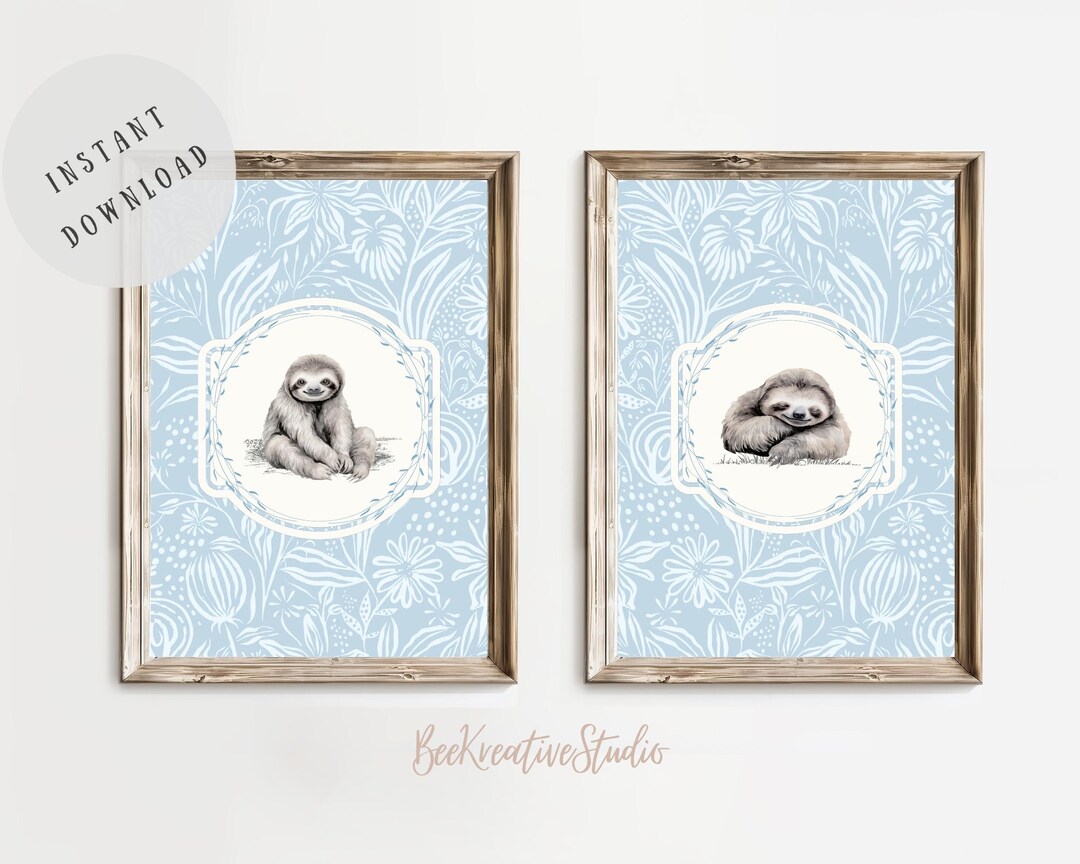 Vintage Sloth Nursery Wall Art Boho Sloth Vintage Nursery Print Sloth ...