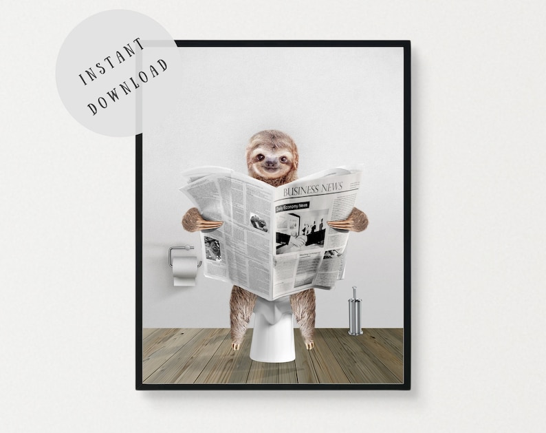 Sloth Bathroom Art Print Sloth Wall Art Décor Bathroom Sloth on Toilet ...