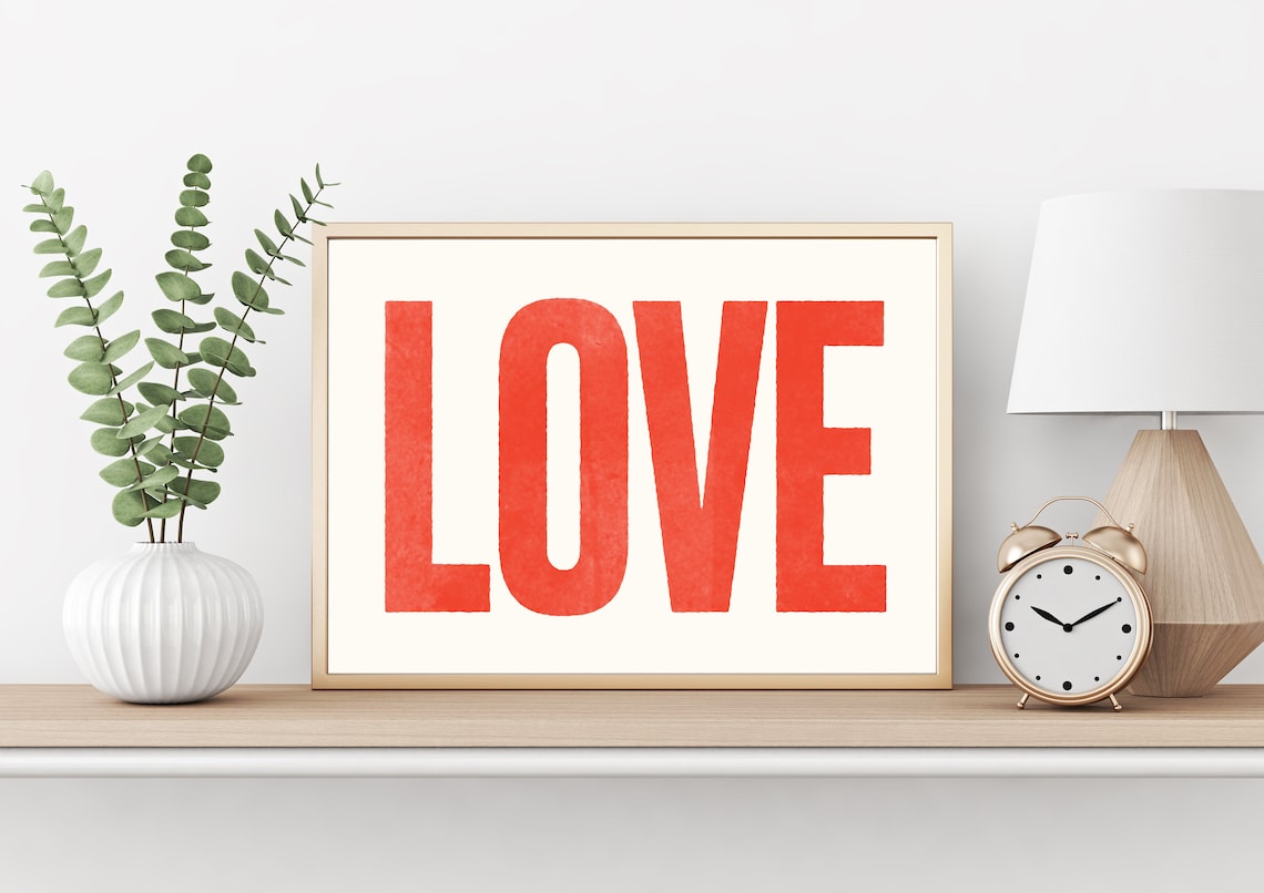 Horizontal Art Love Print Typography Poster Minimalist | Etsy UK