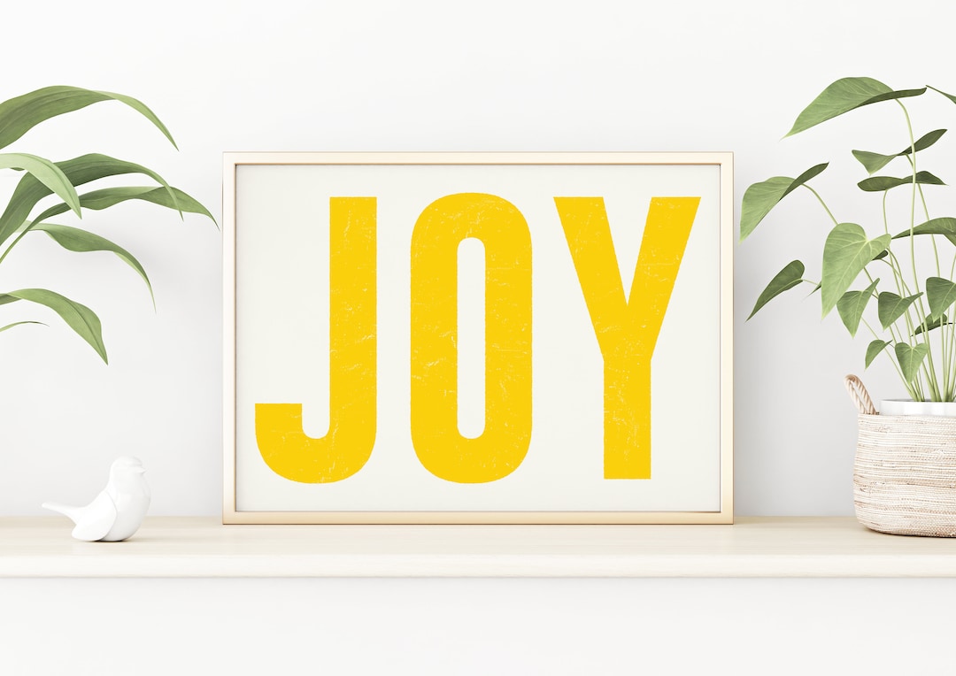 Typography Poster - Joy Print - Yellow Wall Art - Positive Words - Home ...