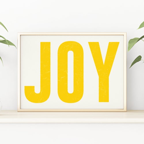 Typography Poster Joy Print Yellow Wall Art Positive - Etsy UK