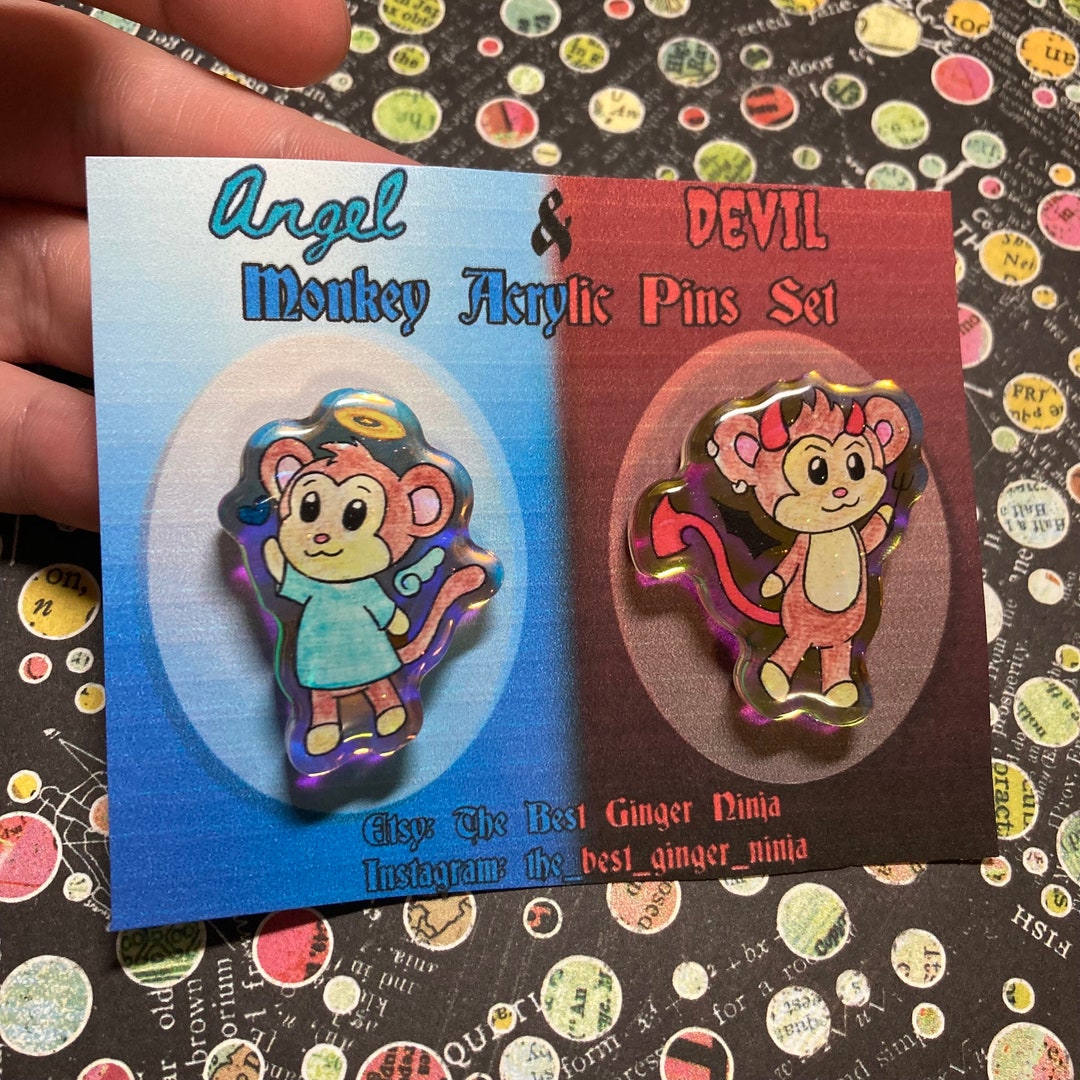 Angel Devil Monkey Holographic Acrylic Pin Set - Etsy
