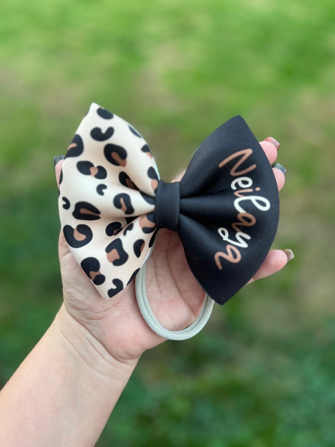 Leopard Name Bow/ Cheetah Name Bow/ Custom Puff Bow/ Custom Bow/ Bows ...